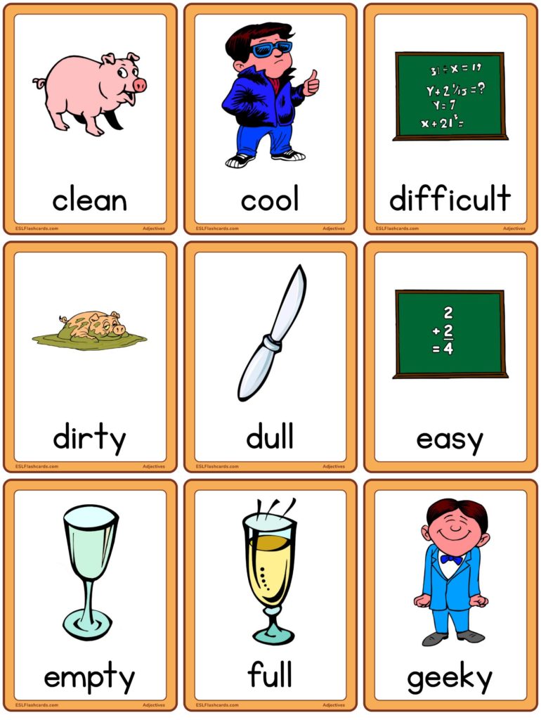 adjectives Flashcards & Worksheets - ESL Flashcards
