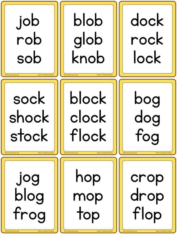 Short Vowel Word Families - ESL Flashcards