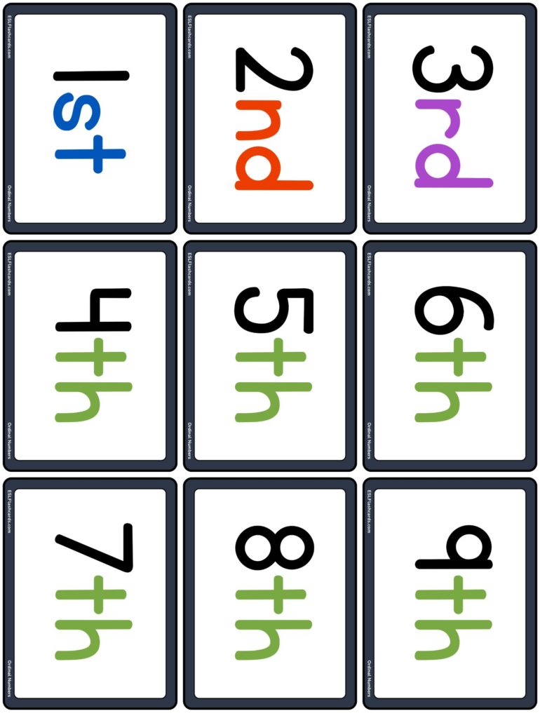 numbers Flashcards & Worksheets - ESL Flashcards