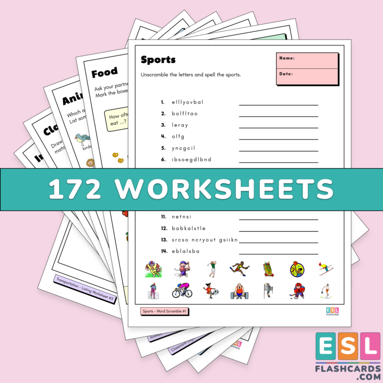nouns Flashcards & Worksheets - ESL Flashcards