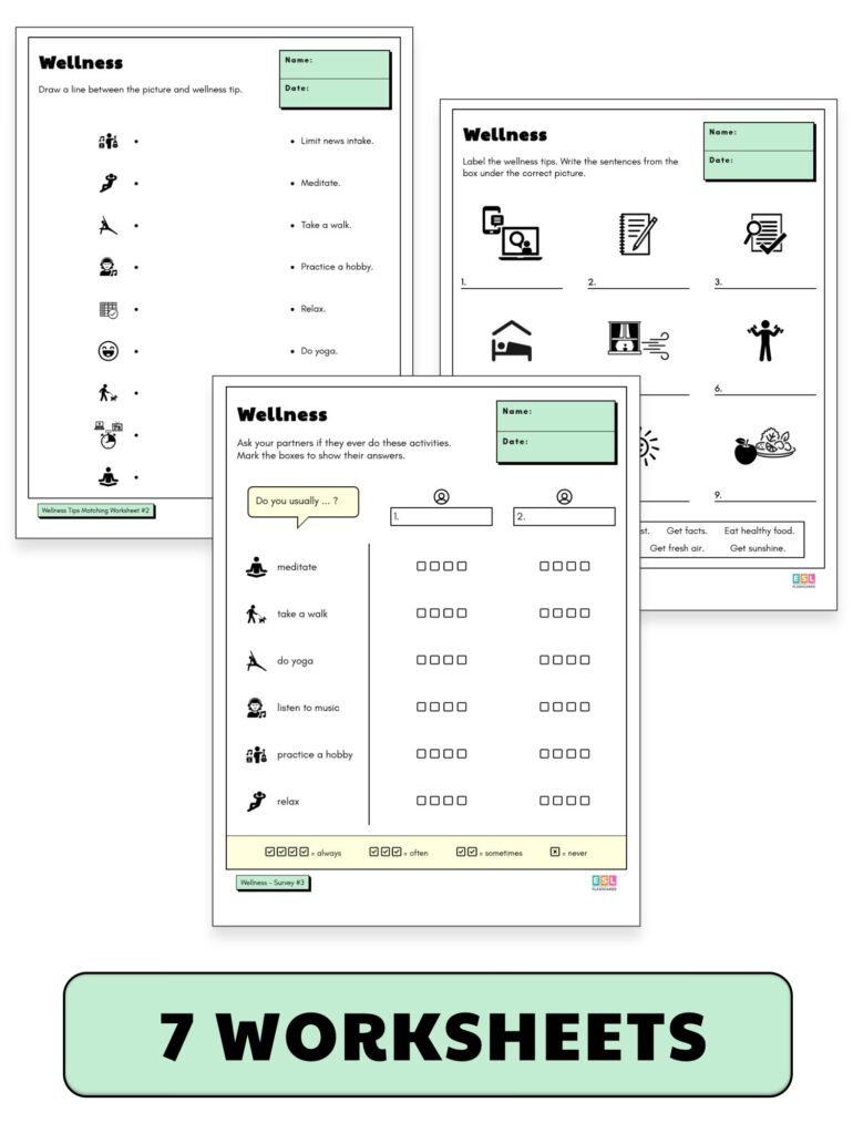 Wellness Worksheets - ESL Flashcards