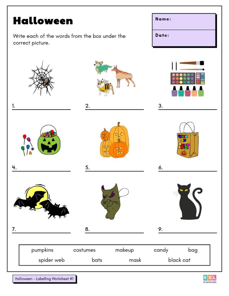 Halloween Worksheets - ESL Flashcards