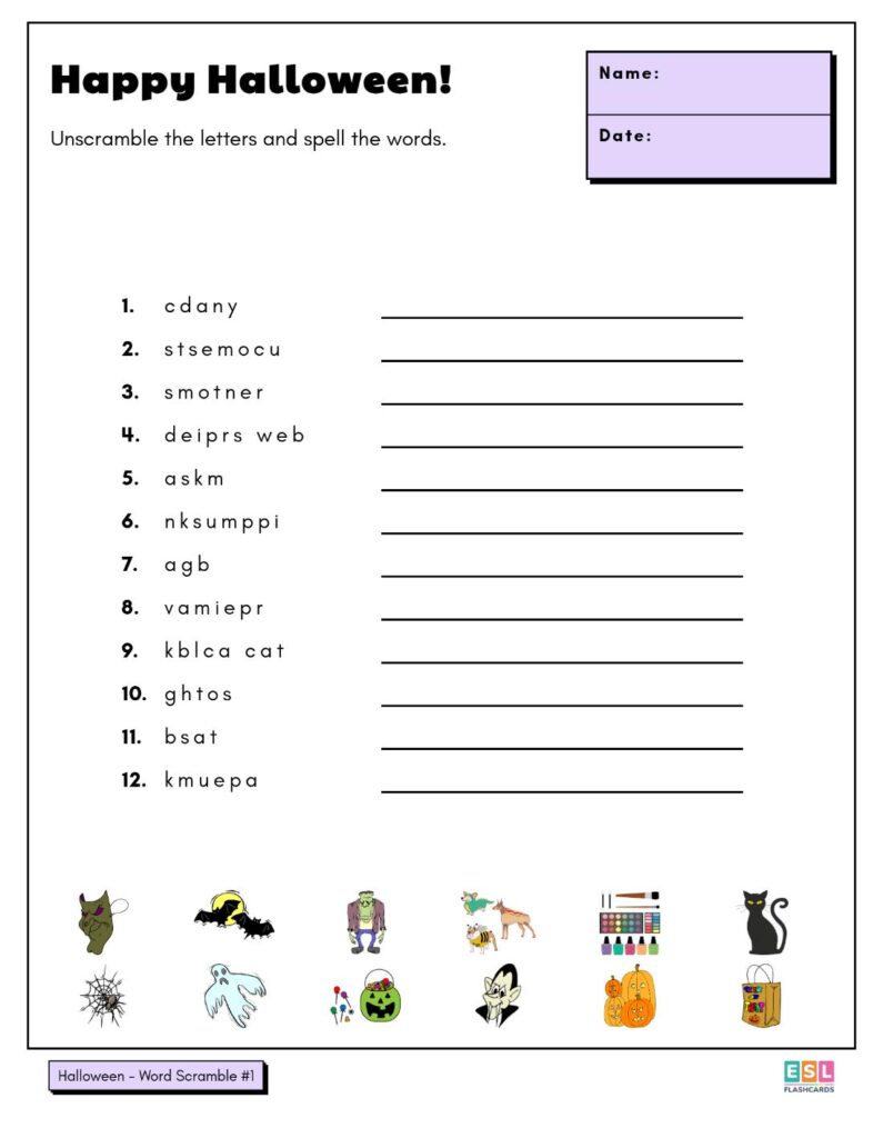 Halloween Worksheets - ESL Flashcards