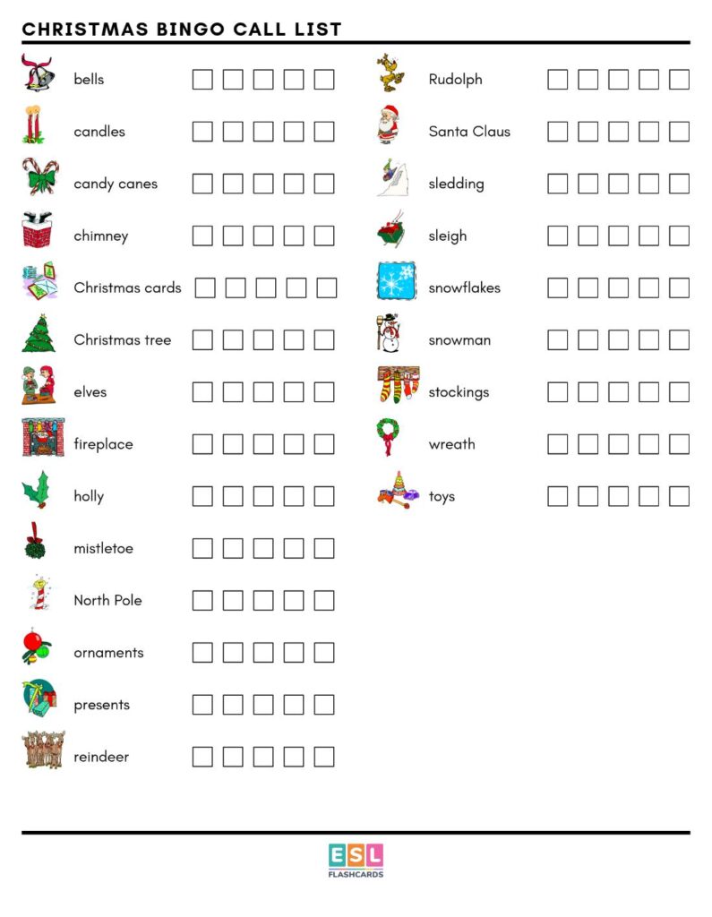 Christmas Bingo - ESL Flashcards