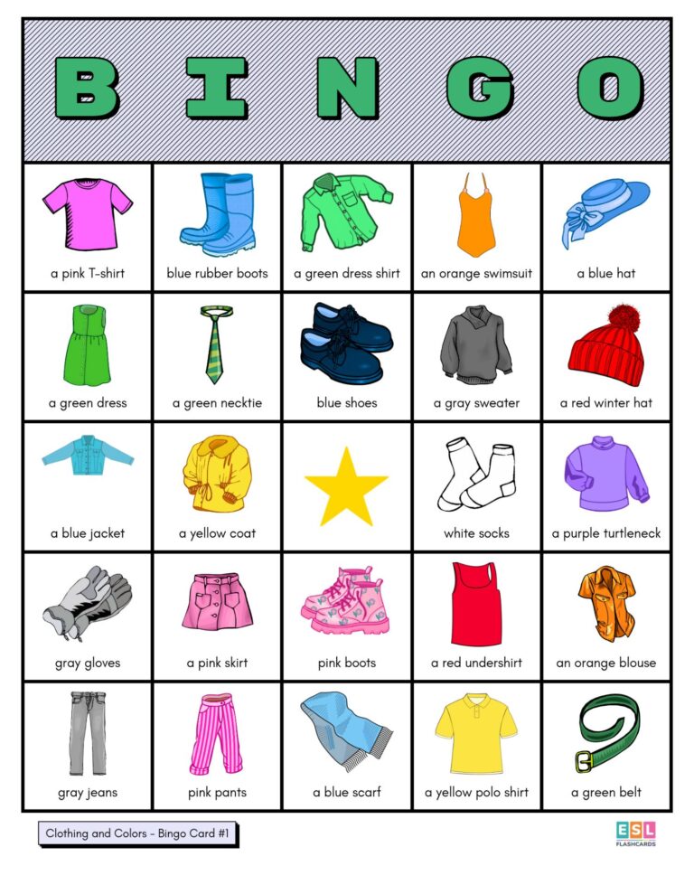 Clothing Bingo - ESL Flashcards