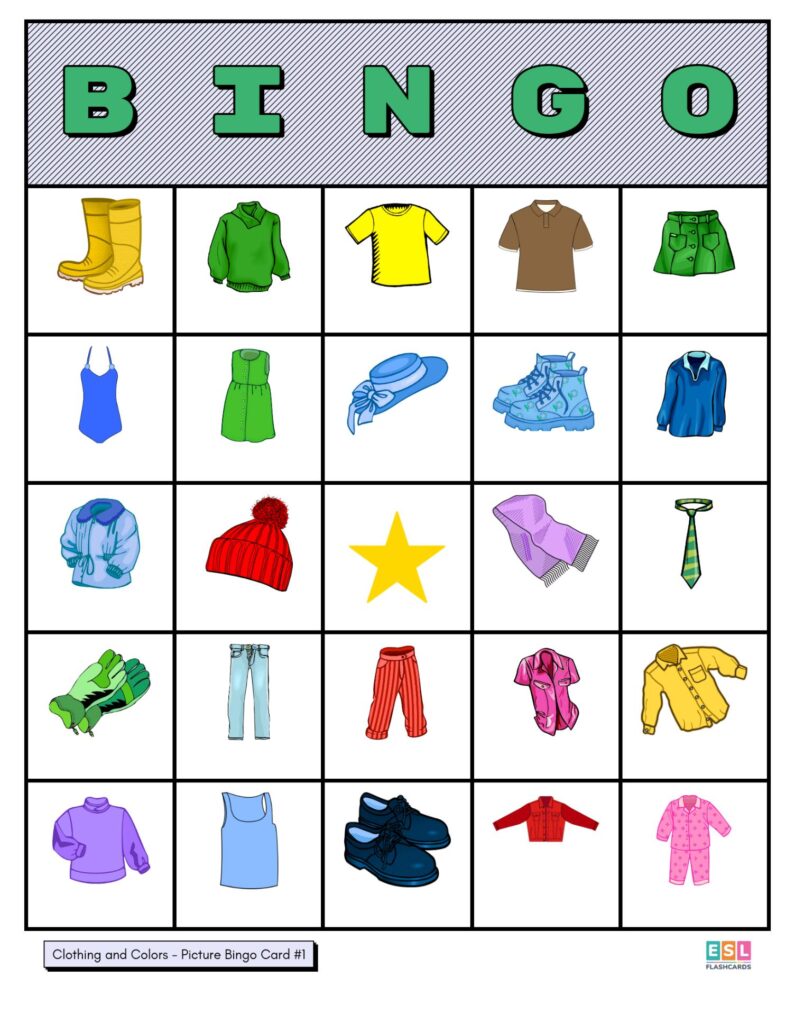 clothing Flashcards & Worksheets - ESL Flashcards