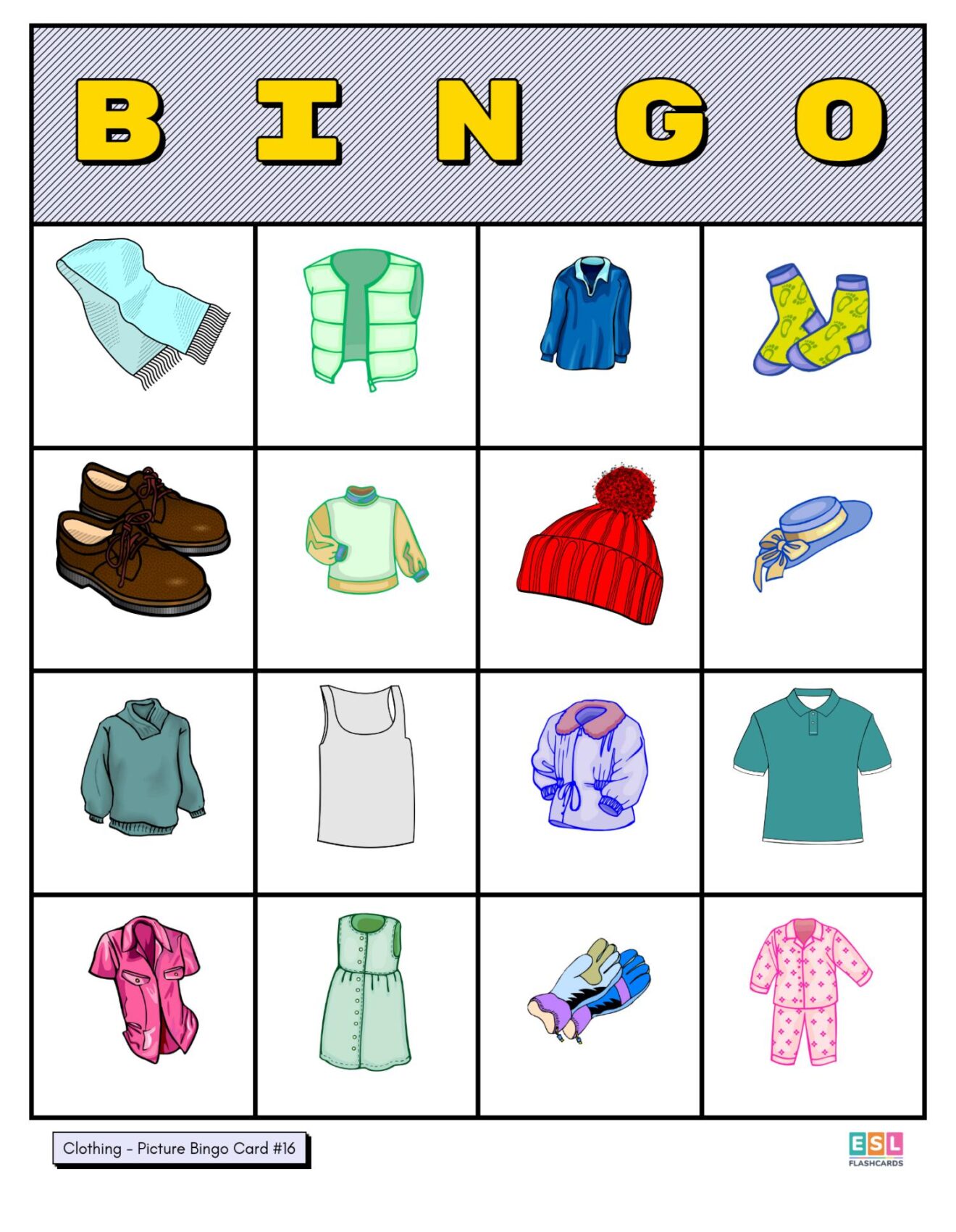 Clothing Bingo - ESL Flashcards