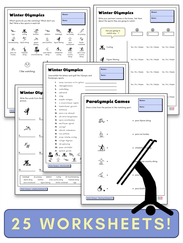 Winter Olympic Sports Worksheets - ESL Flashcards
